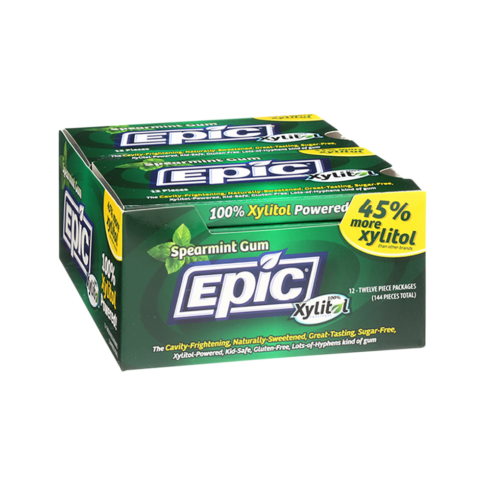 Epic Xylitol (Sugar-Free) Gum Spearmint 12 Piece Blister Pack x 12 Dis ...